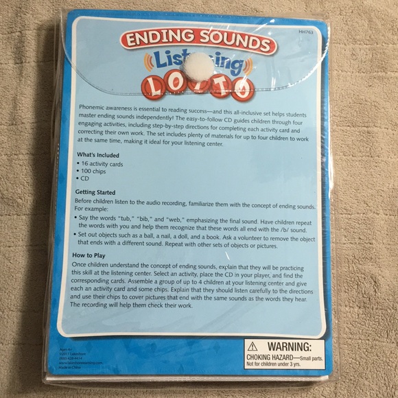 Lakeshore | Other | Lakeshore Ending Sounds Listening Lotto With Cd ...